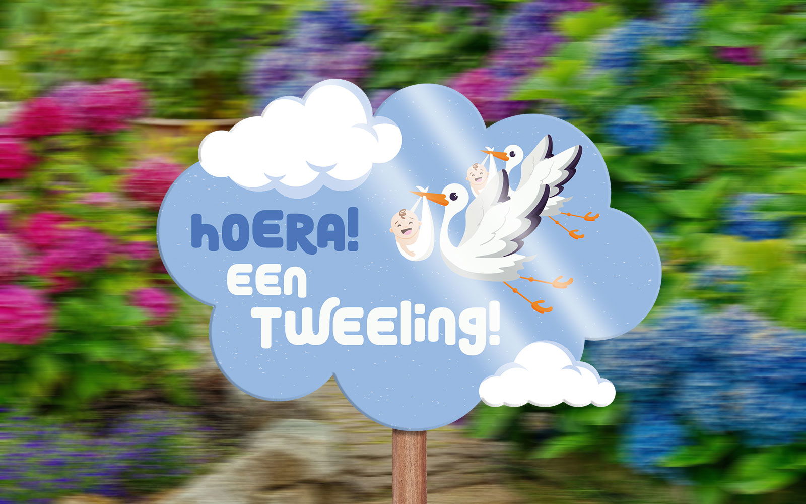 Een tweeling geboren? Maak 't nieuws bekend met een tuinbord!